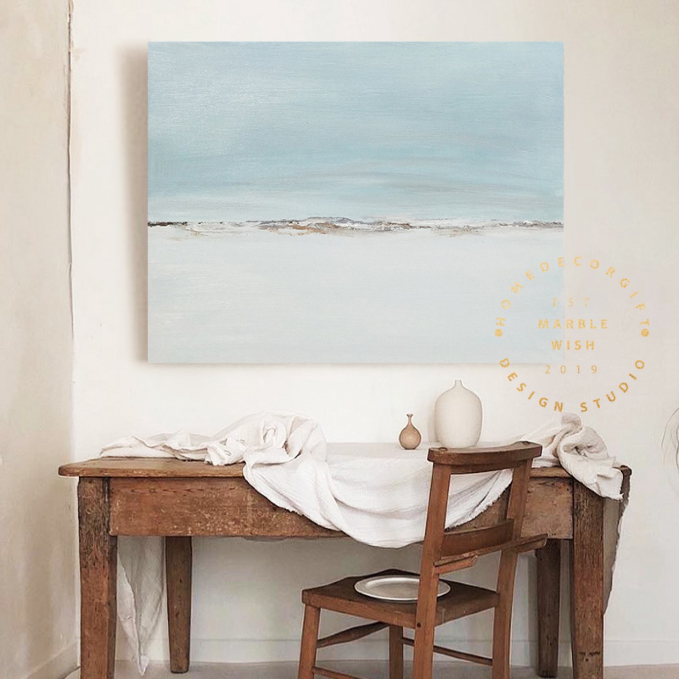 Light Blue Canvas Abstract Art丨MarbleWish